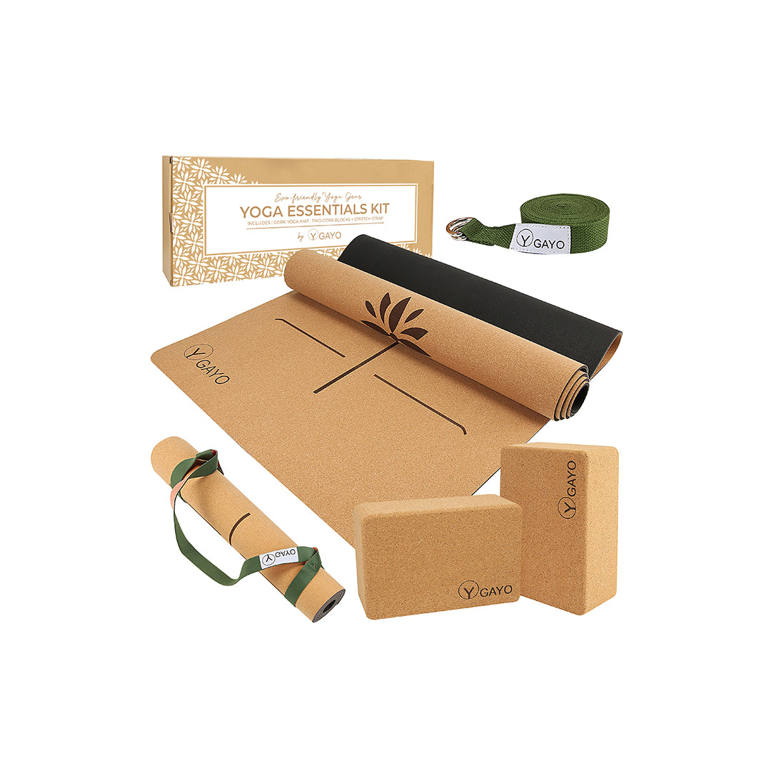 Ultimate Cork Yoga Essentials Kit: Large Mat with Alignment lines ...