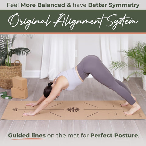 Ultimate Cork Yoga Essentials Kit: Large Mat with Alignment lines ...